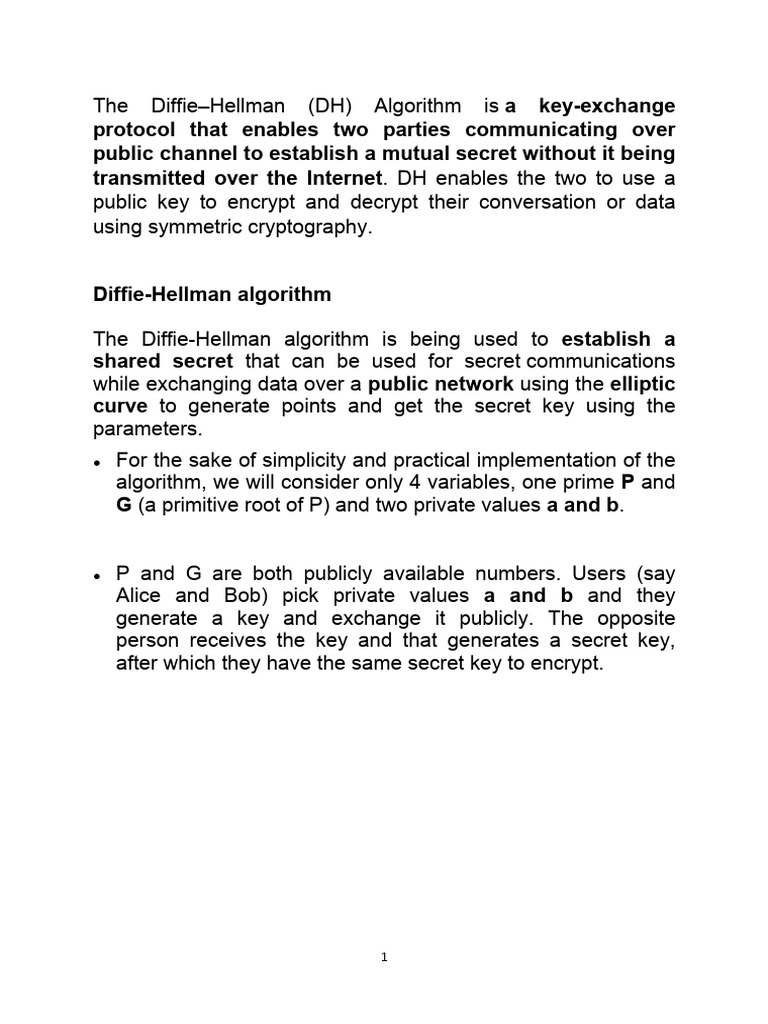 The Diffie Hellman | PDF | Key (Cryptography) | Public Key Cryptography