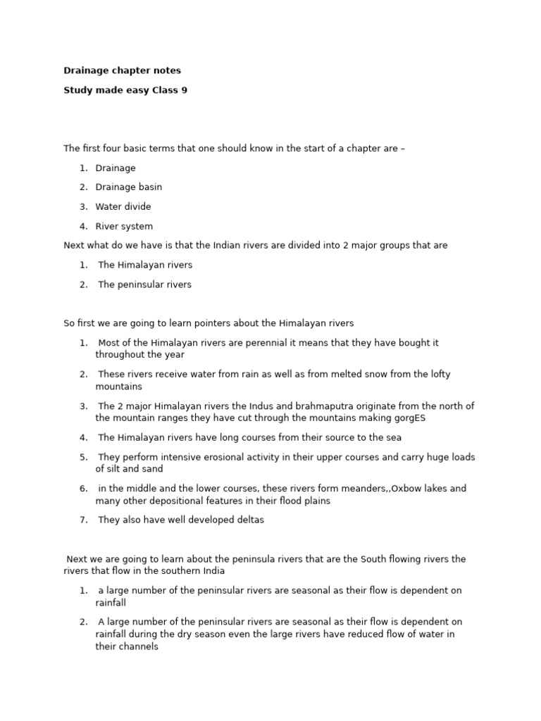 Drainage Notes Class 9 | PDF | Forms Of Water | Hydrography
