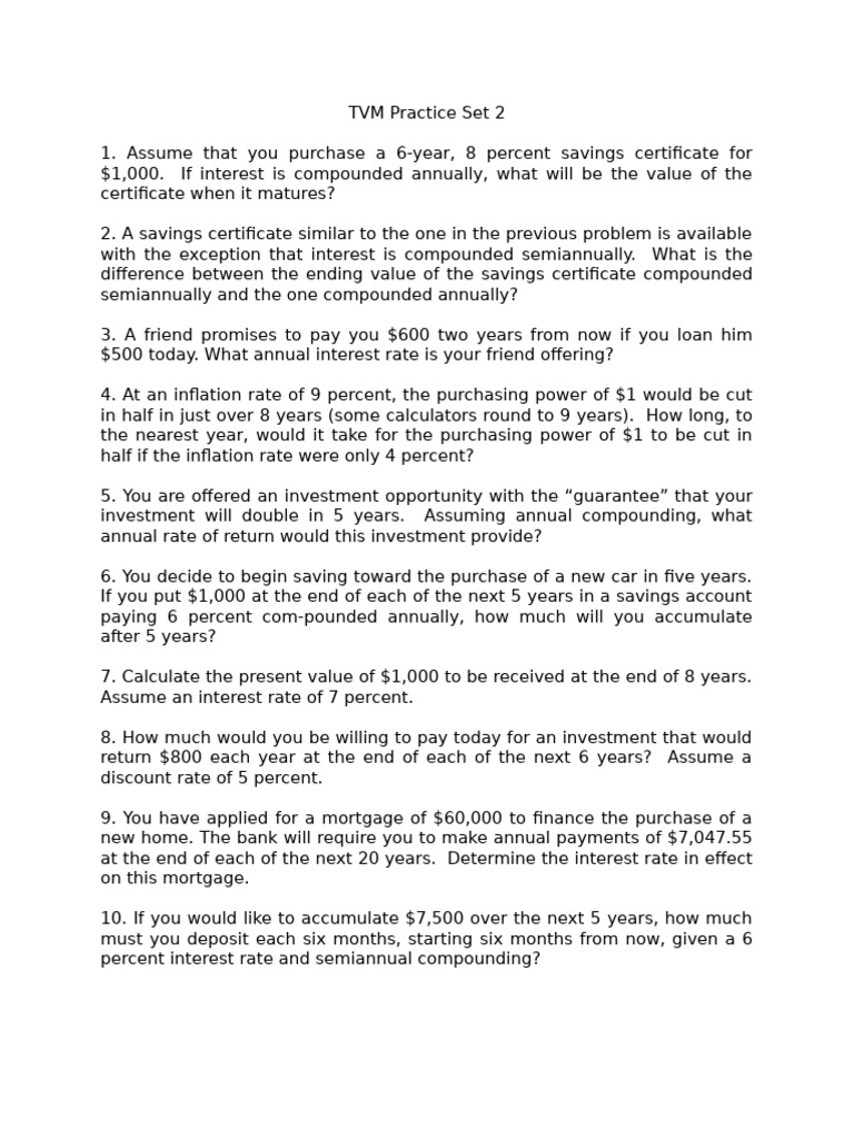 TVM Practice Set 2 | PDF