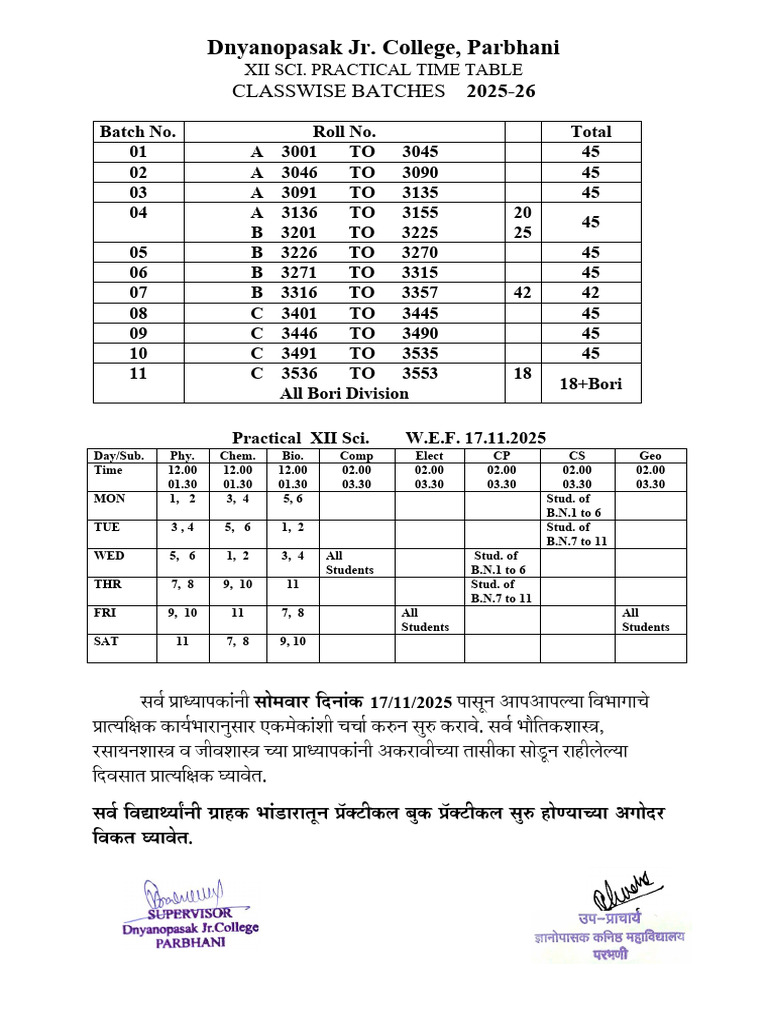 XIIth Practical Time Table-2025-26 | PDF