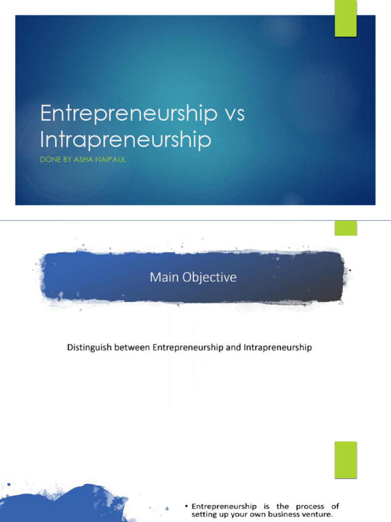 Entrepreneurship Vs Intrapreneurship | PDF | Entrepreneurship | Mindset