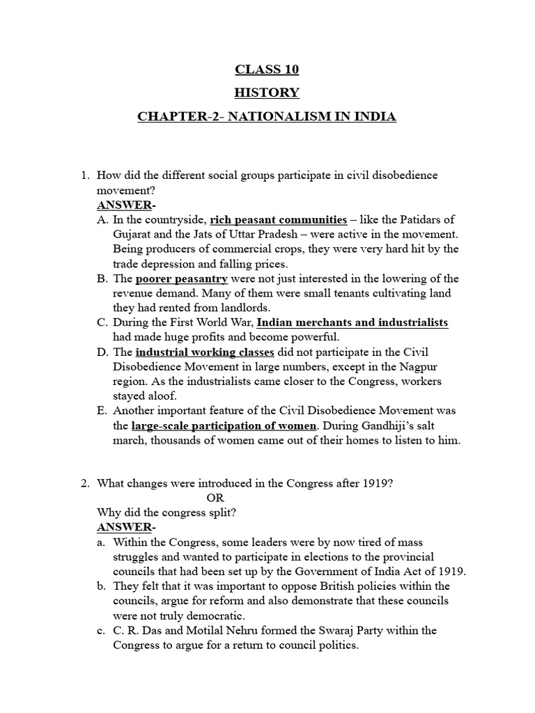Class 10 History Chapter 2 Nationalism in India Notes | PDF | Indian ...