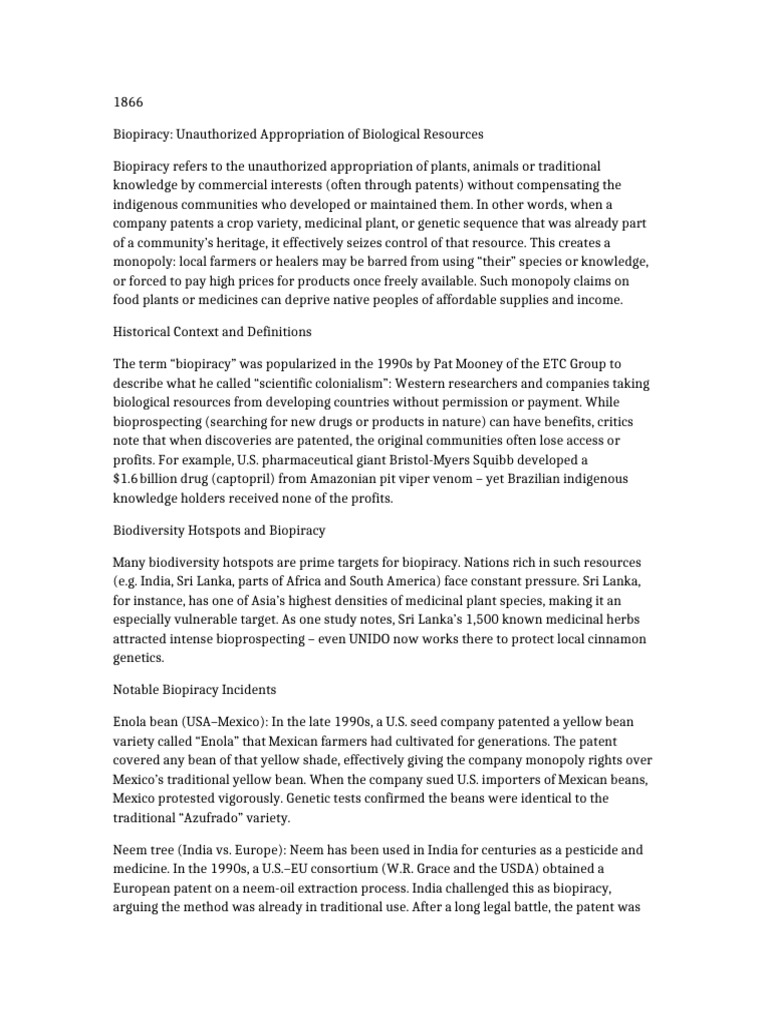 Biopiracy 1300 Words MODIFIED | PDF