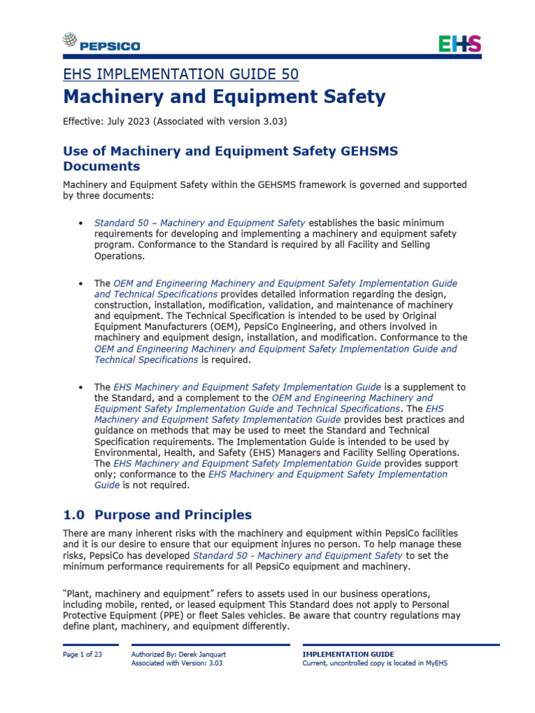 Guidance 50 - Machinery and Equipment Safety. v.3.03 | PDF | Risk ...