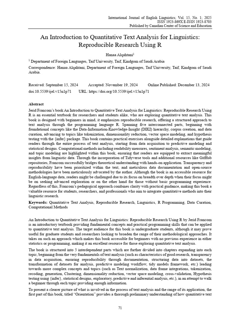 An Introduction To Quantitative Text Analysis For | PDF | Data | Analysis