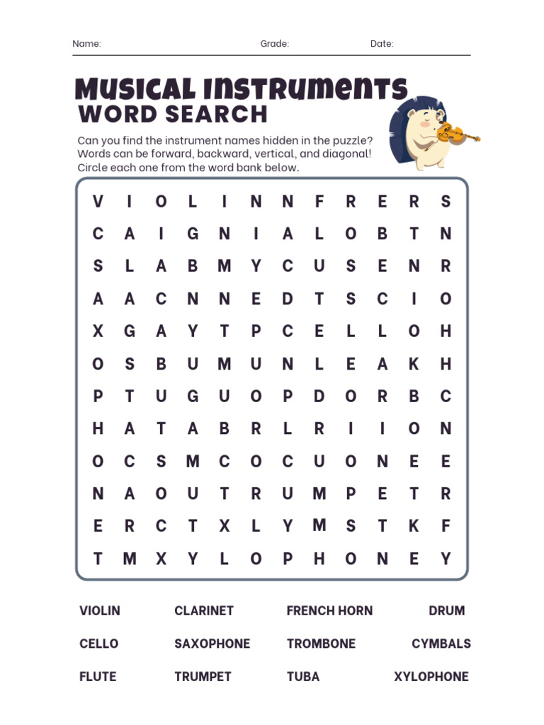 Musical Instruments Word Search Puzzle | PDF | Musical Instruments ...