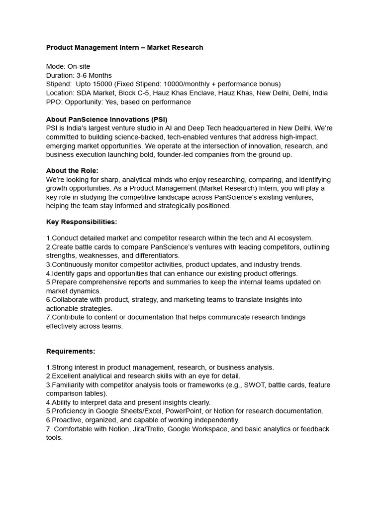Product Management Intern - Market Research PSI | PDF | Marketing ...