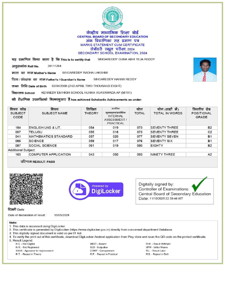 10TH Cbse Marksheet | PDF