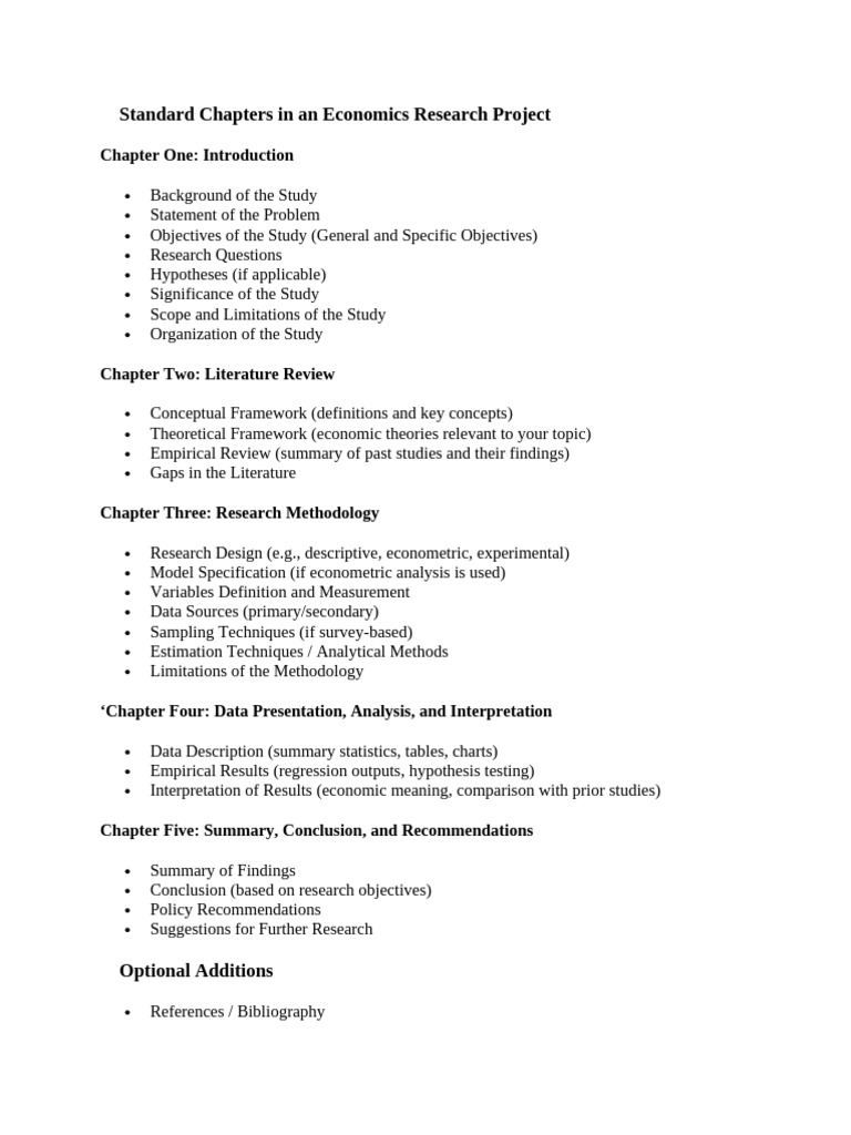 ? Standard Chapters in An Economics Research Project | PDF