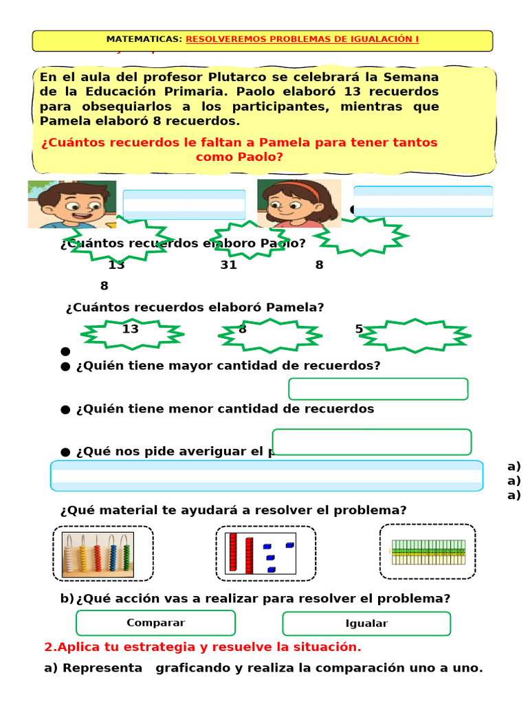 Ficha d2 Mat Resolvemos Problemas de Igualacion Primero | PDF