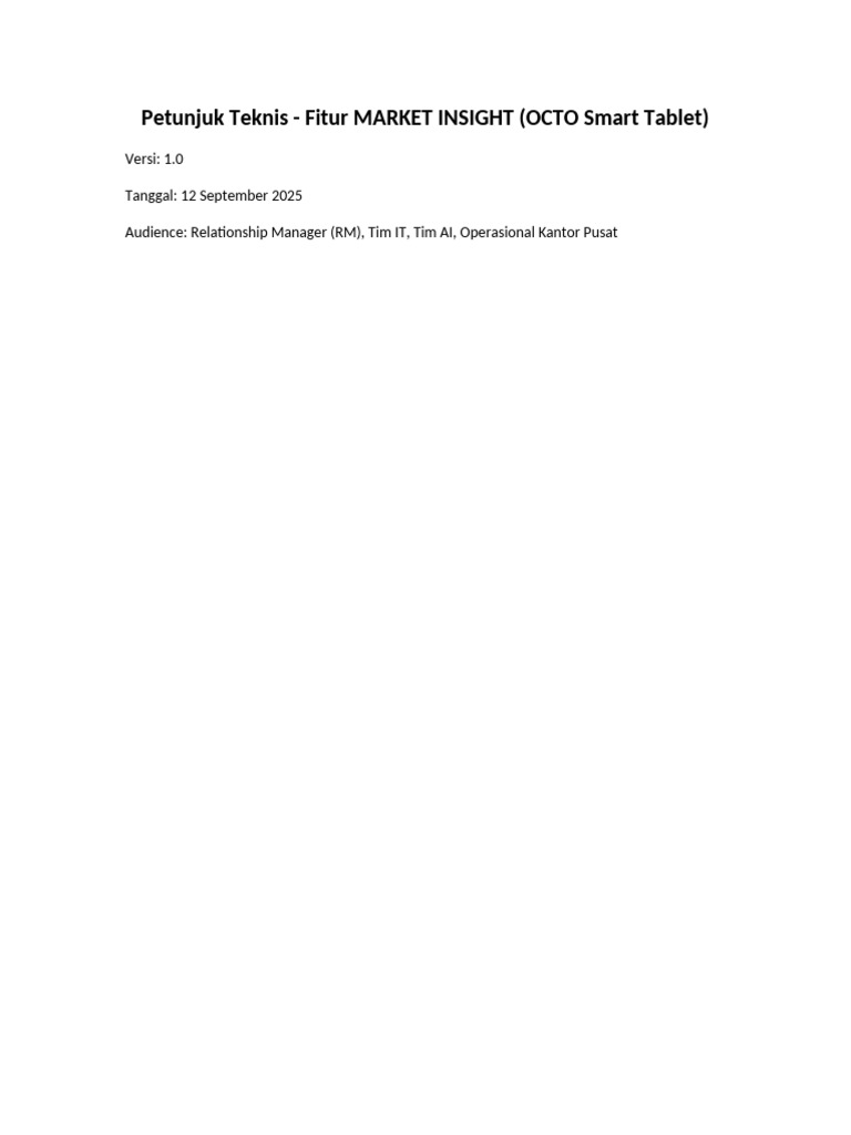 Petunjuk Teknis Market Insight OCTO Smart v1 | PDF