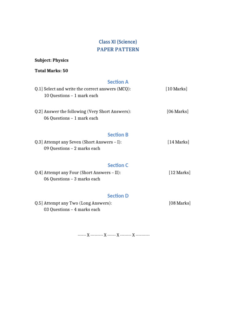 Class XI Physics Question Paper Format | PDF