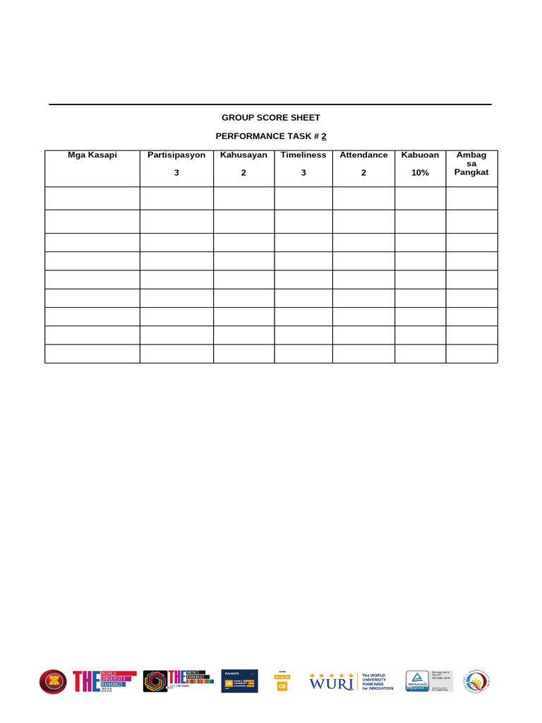 Group Score Sheet ESP 9 | PDF