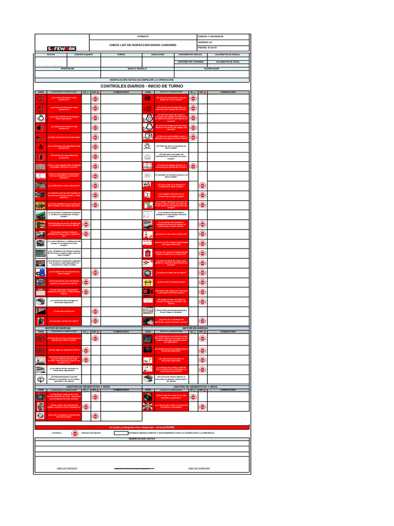 Checklist de Inspección Diaria de Camiones | PDF | Neumático | Vehículo ...