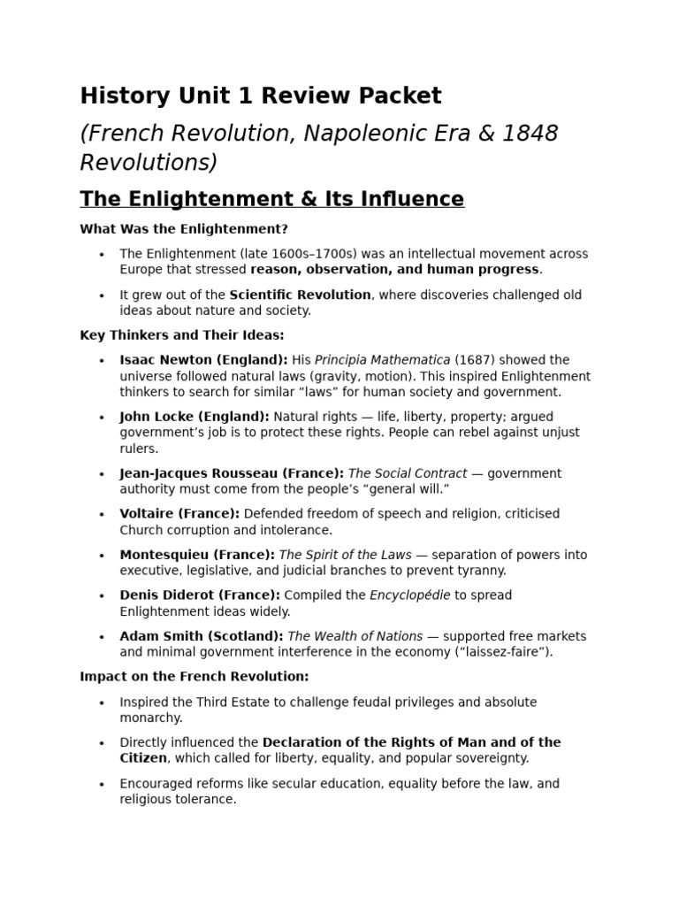 Enlightenment and French Revolution Review | PDF | Reign Of Terror ...