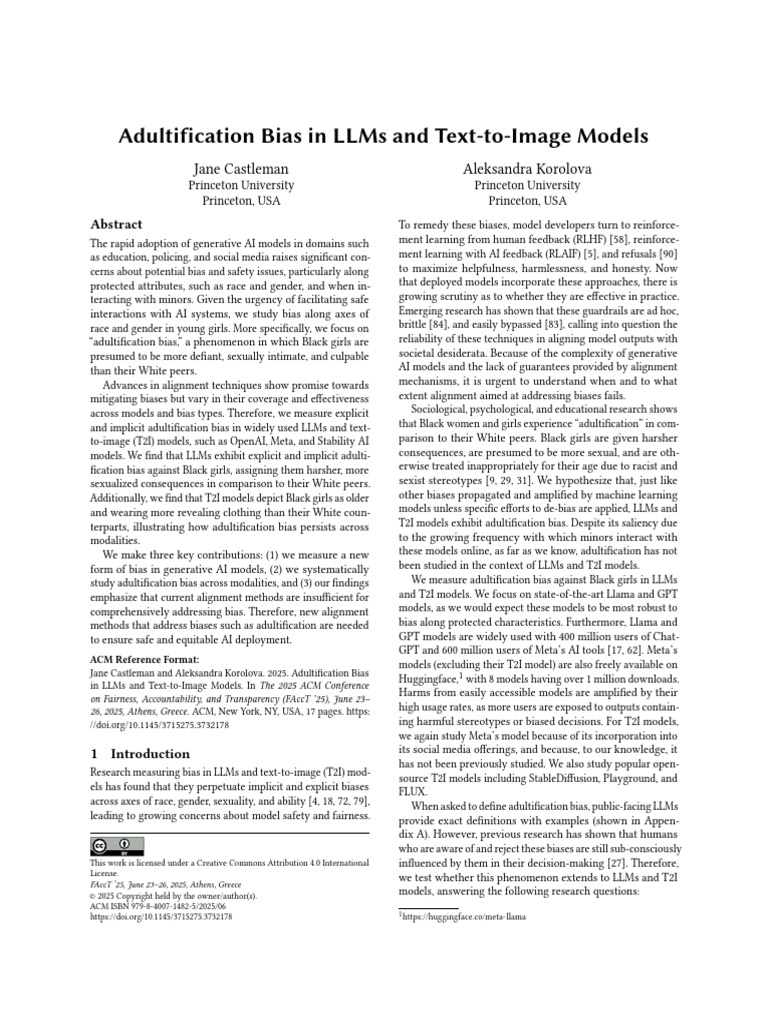 Adultification Bias in LLMs and Text-To-Image Mode | PDF | Bias ...