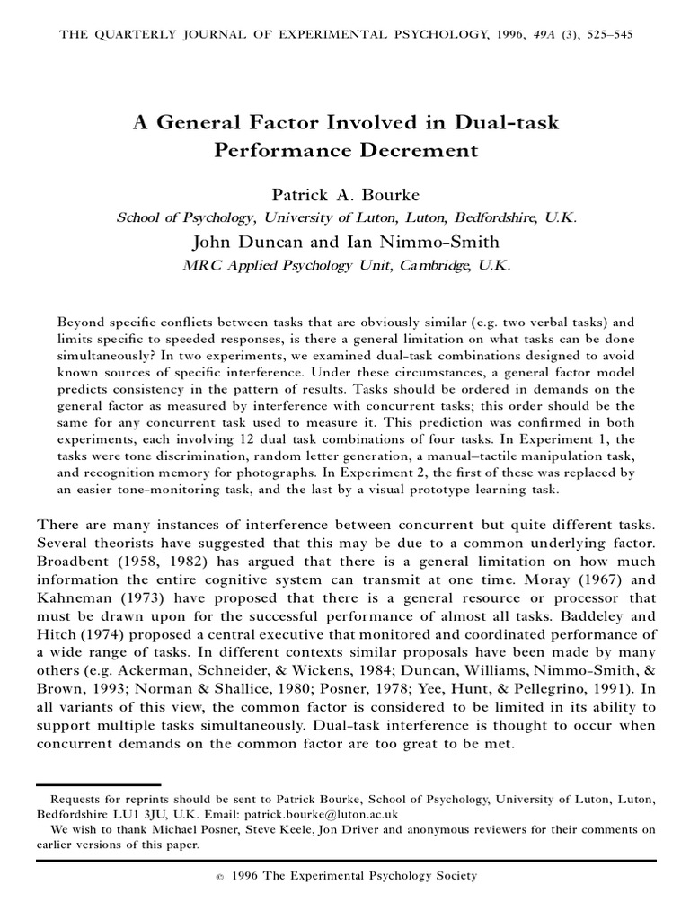 General Factor in Dual-Task Performance | PDF | Regression Analysis ...