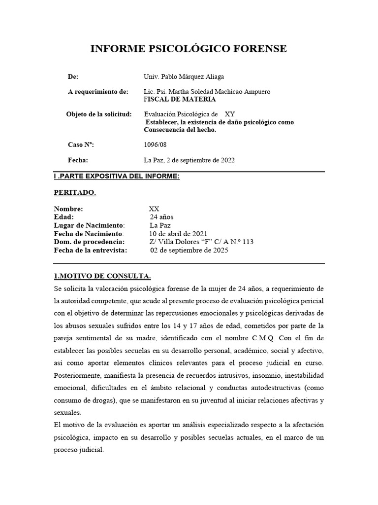 Modelo Informe Psicológico Forence - 031532 | PDF | Trastorno depresivo ...