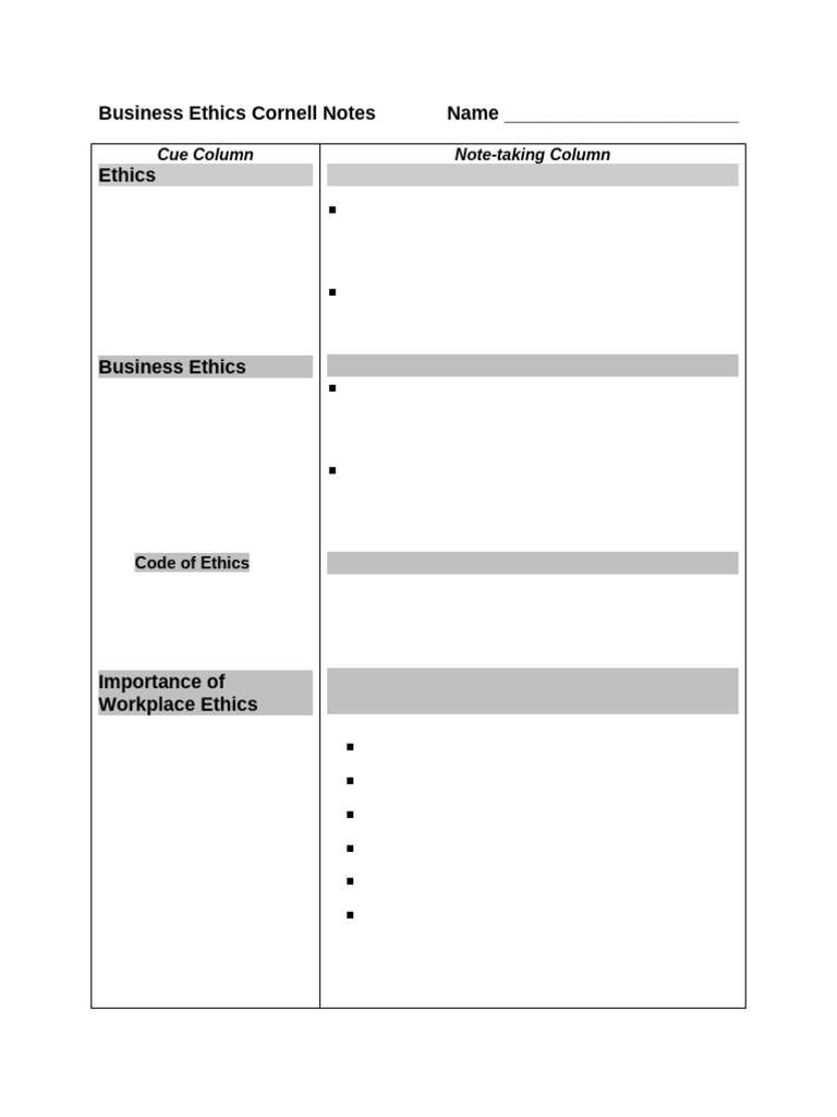 STUD B1 - Business Ethics Cornell Notes | PDF
