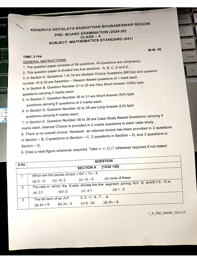 Maths Pre Board 1 BBSR Region | PDF