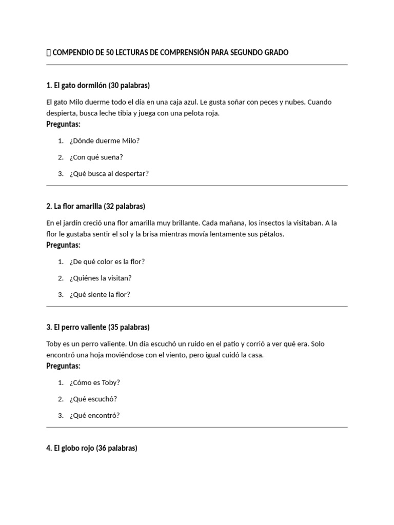 Lecturas de Comprensión para 2° Grado | PDF | Sonido | Temporada de ...