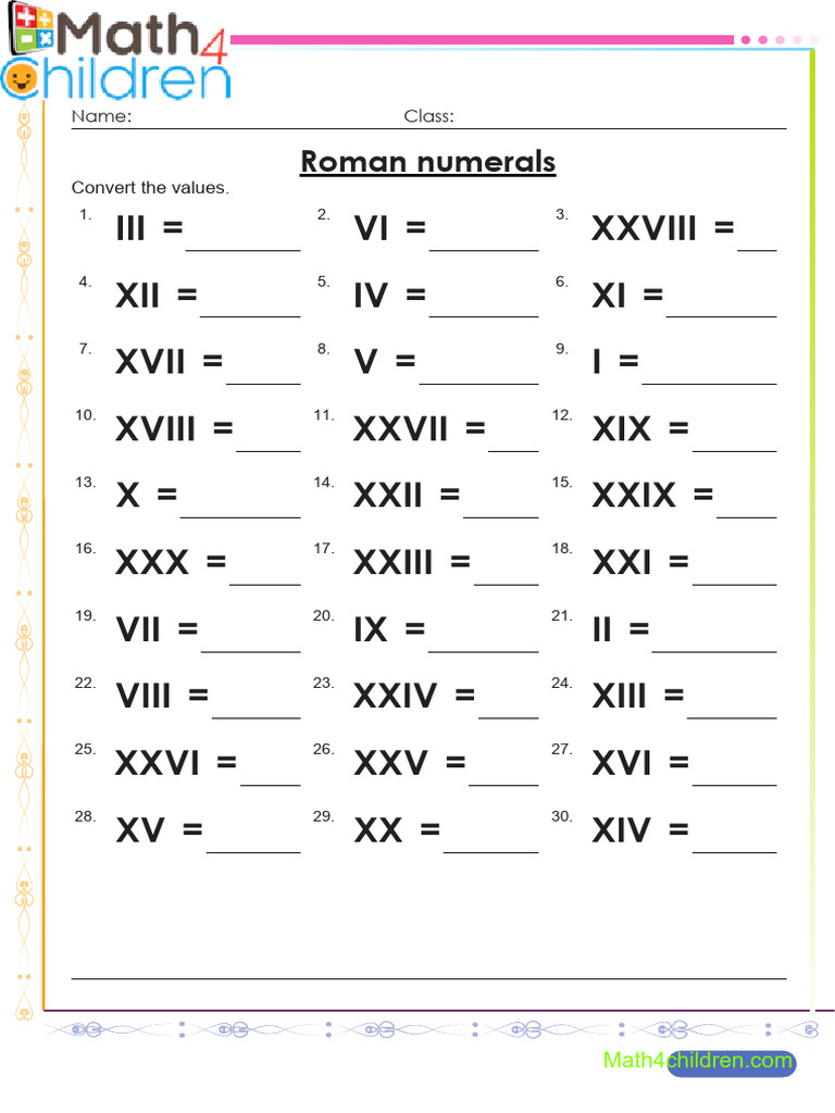 Class 3 Maths Roman Numbers | PDF