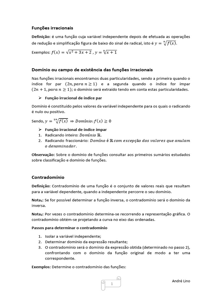 Funções e Equações Irracionais | PDF | Função (Matemática) | Domínio de ...