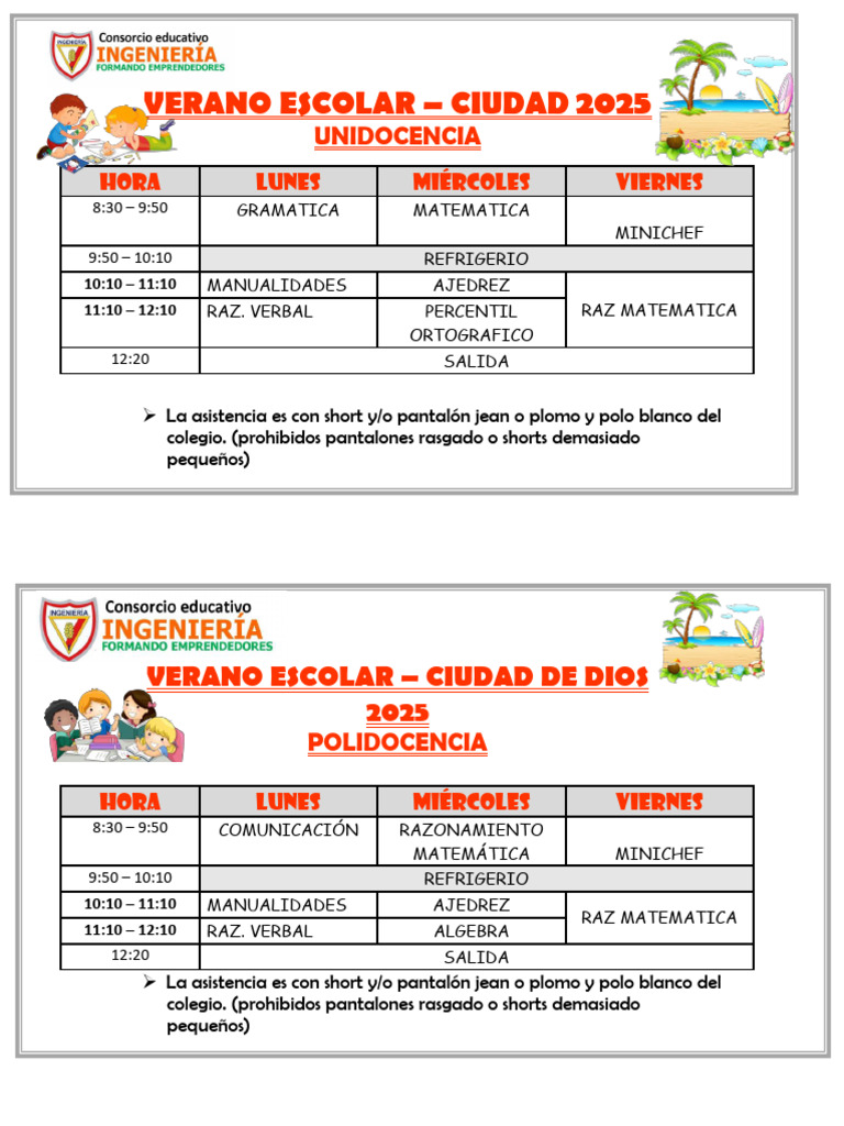 HORARIO NIVELACION VERANO | PDF