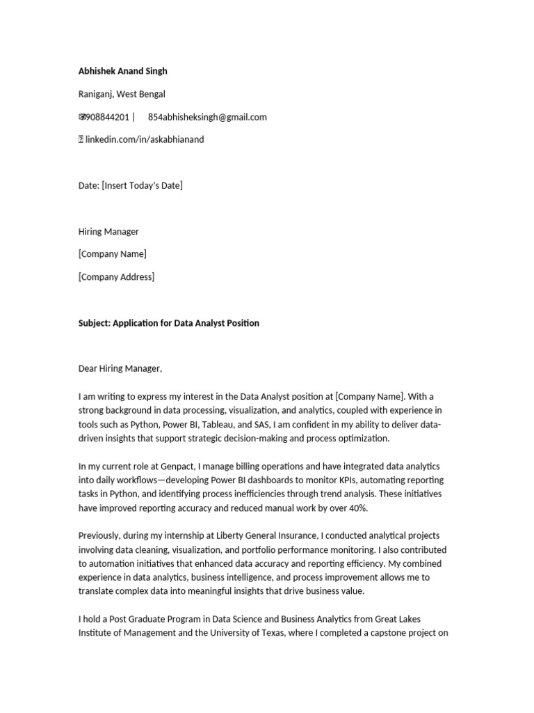 Abhishek Anand Singh Cover Letter | PDF