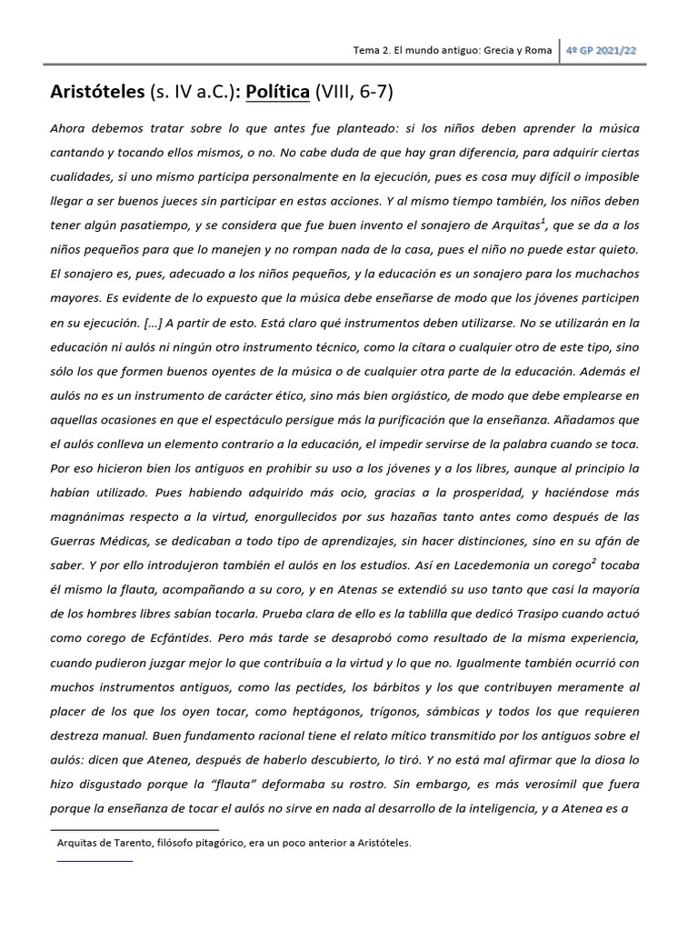 TEMA 2_El Mundo Antiguo_Grecia y Roma_ACT Aristóteles Educación e Instrumentos | PDF | Aristóteles