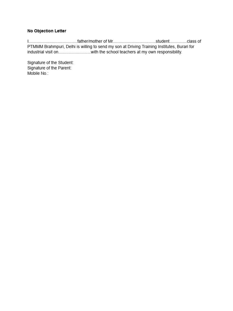 No Objection Letter for School Visit | PDF