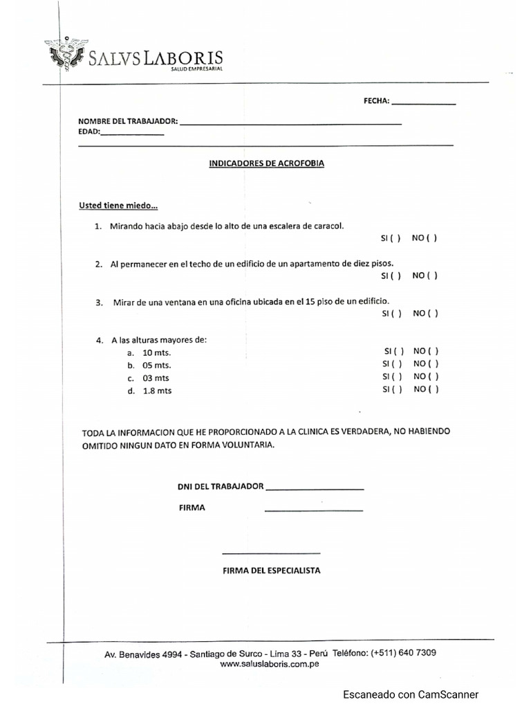 Test de Acrofobia | PDF