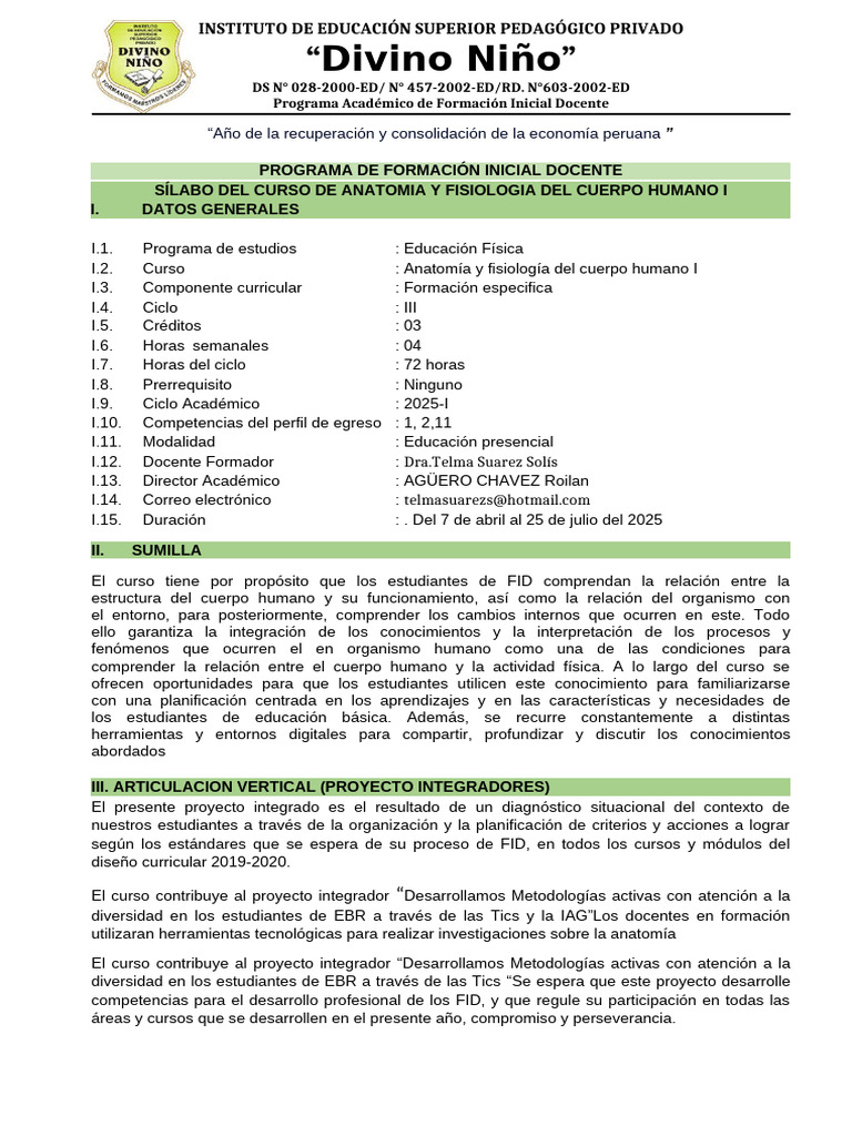 SILABO ANATOMIA Y FISIOLOGIA I ED.FISICA III | PDF | Evaluación | Plan de estudios