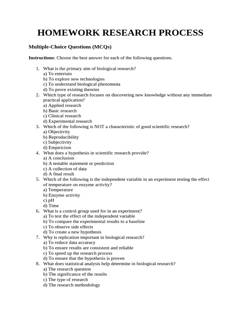 Biological Research MCQs for Students | PDF | Experiment | Genetics