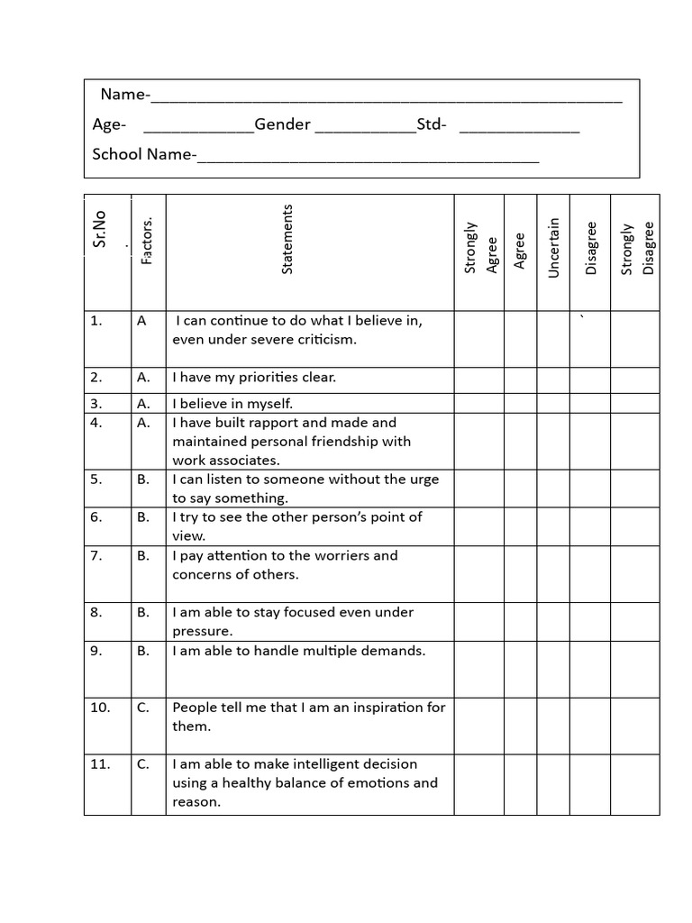 Personal Development Self-Assessment | PDF | Emotions | Cognition