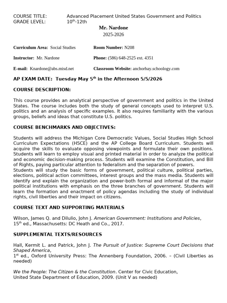 AP U.S. Government Course Overview 2025-2026 | PDF | Public Opinion ...