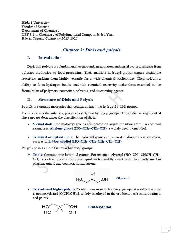 Diols and Polyols: Chemistry Overview | PDF | Aldehyde | Ketone