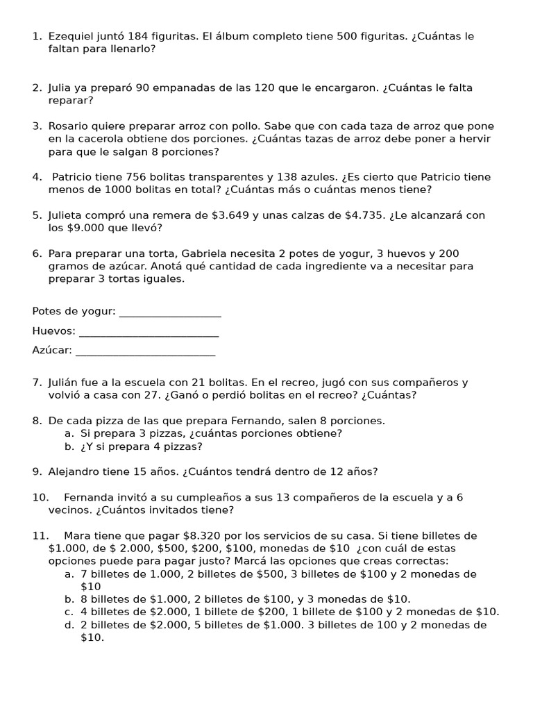 18 Problemas de Suma Resta y Multiplicación | PDF