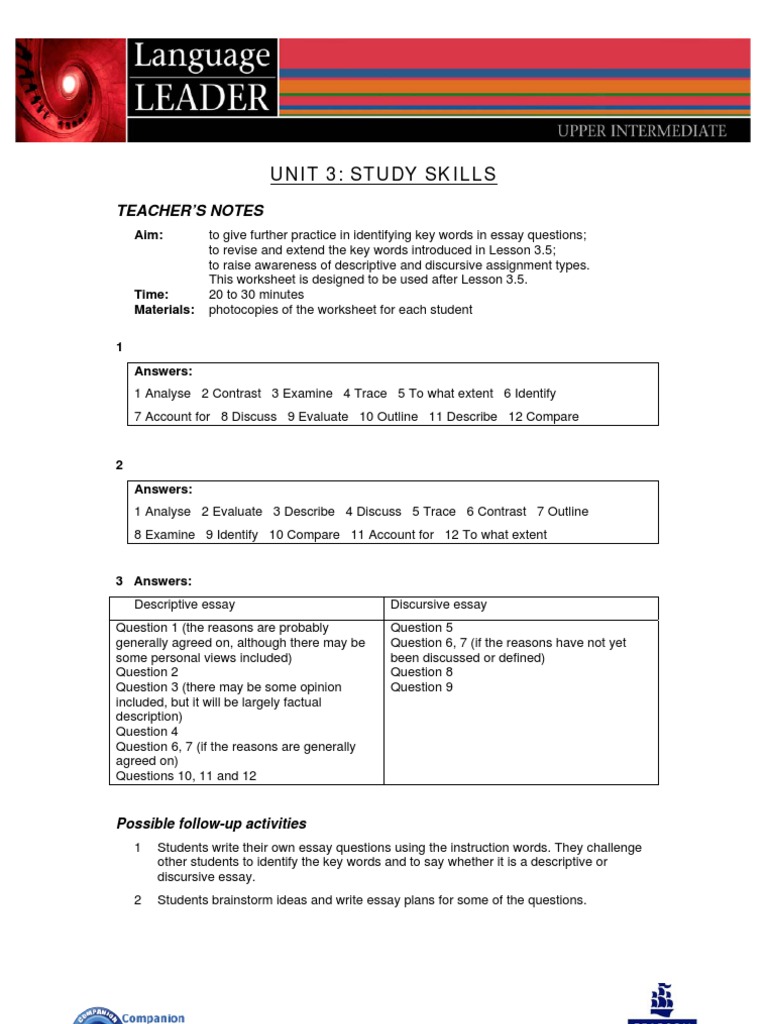 Unit 3: Study Skills: Teacher'S Notes | PDF