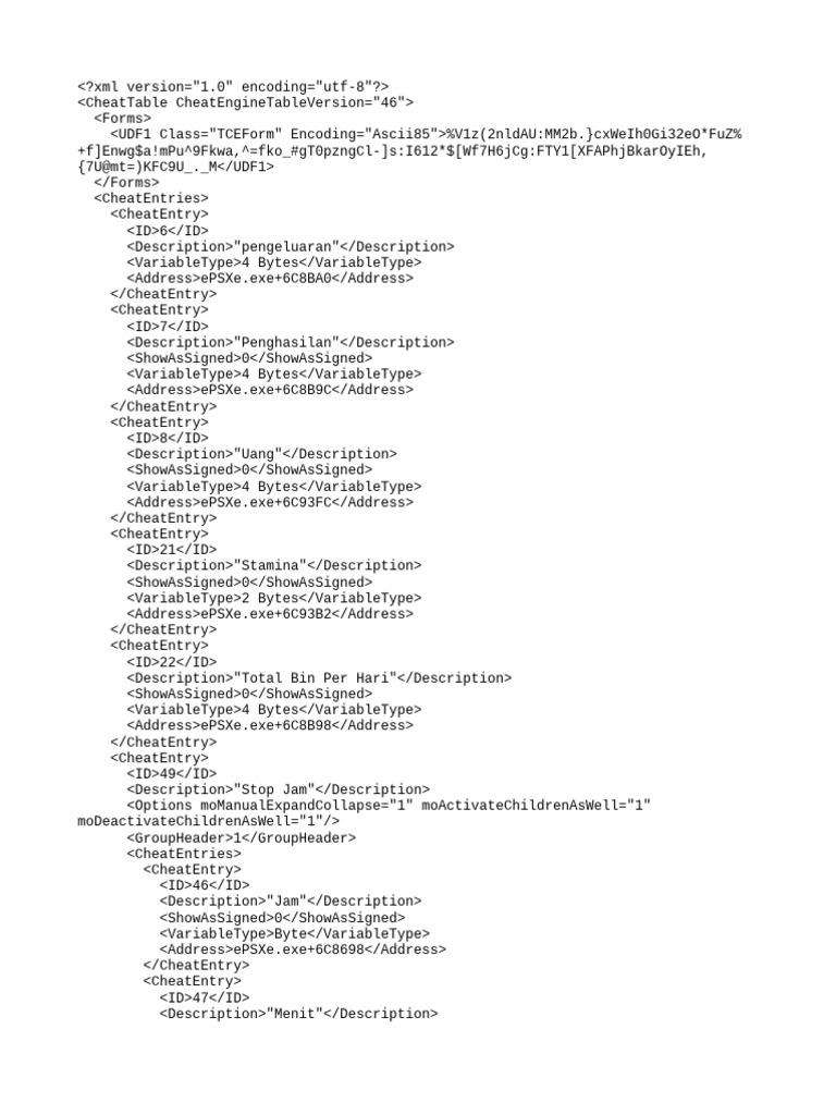 ePSXe Cheat Table for Game Variables | PDF