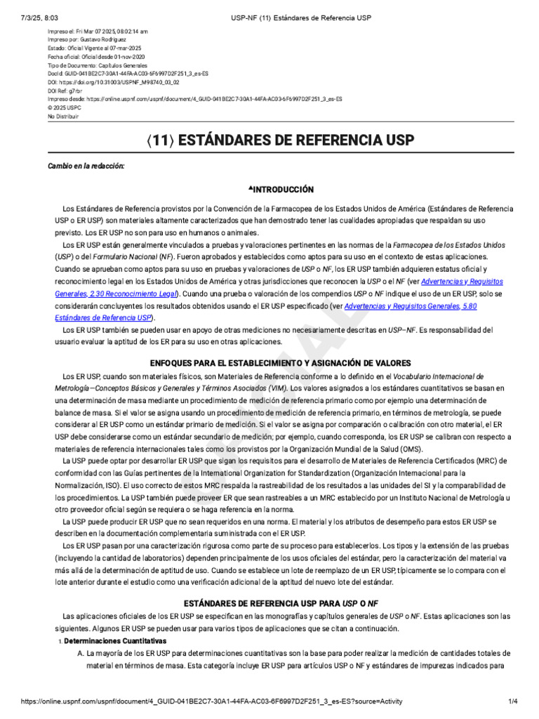 USP-NF 11 Estándares de Referencia USP | PDF | Metrología | Medición
