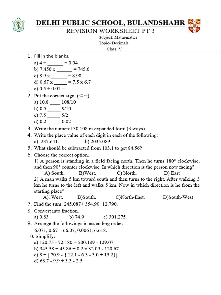Answer Key Revision Worksheet Maths PT3 Class V | PDF | Number Theory ...