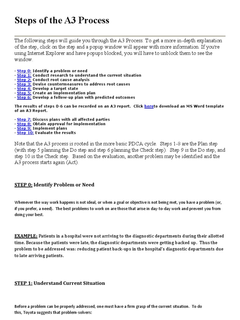 A3 Process Steps for Problem Solving | PDF | Patient | Nursing
