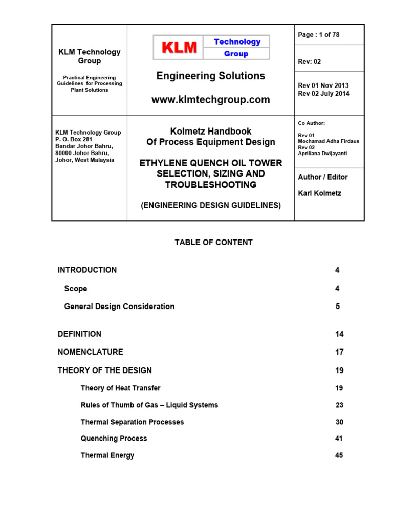 Ethylene Quench Oil Tower Design Guide | PDF | Applied And ...