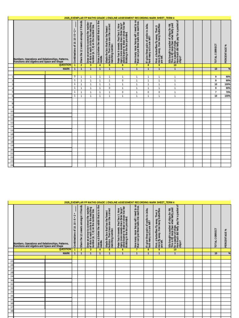 Grade 1-3 Maths Assessment Record | PDF | Mathematics