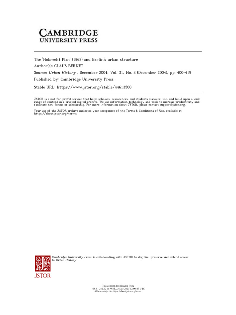 Hobrecht Plan: Berlin's Urban Legacy | PDF