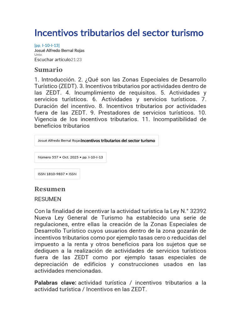 Incentivos Tributarios en Turismo ZEDT | PDF | Turismo | Depreciación
