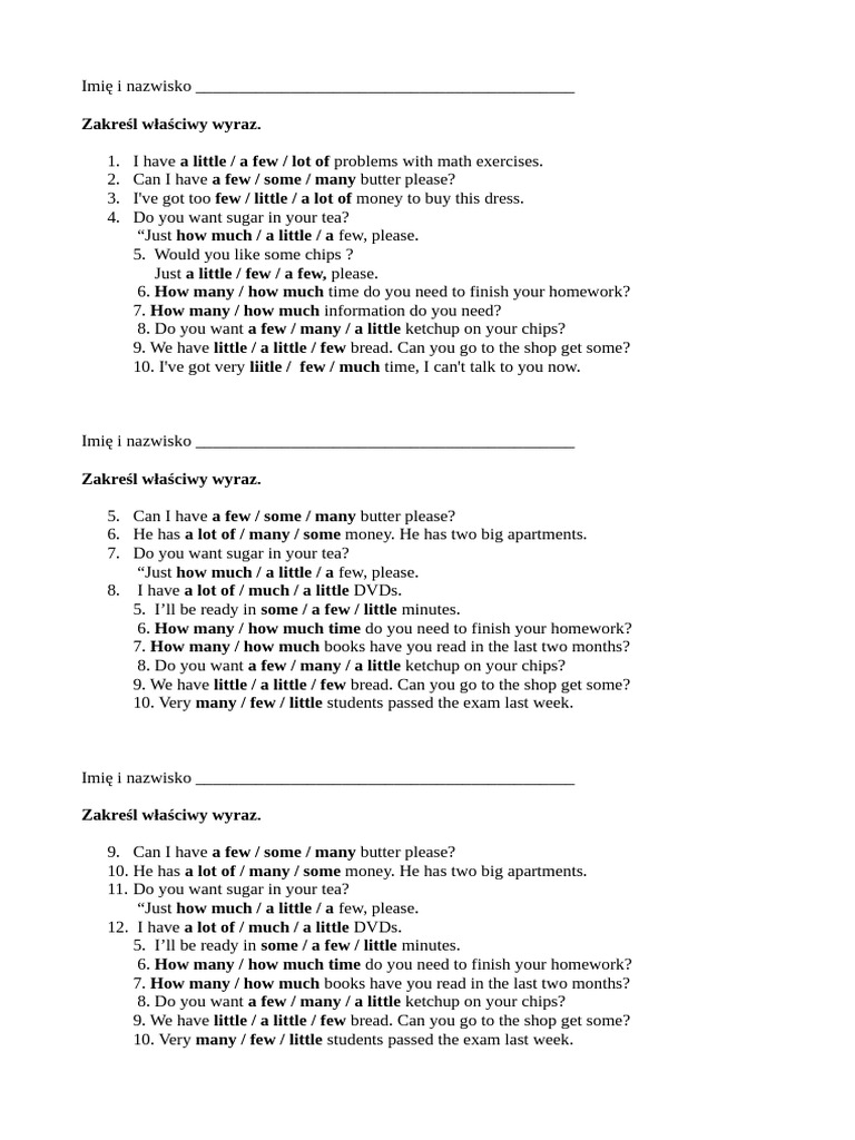 Few, Little, Much, Many | PDF