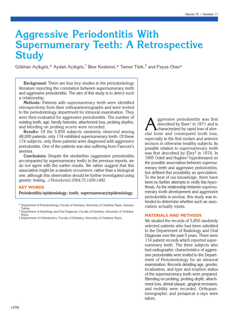 Aggressive Periodontitis With Supernumerary Teeth - A Retrospective ...