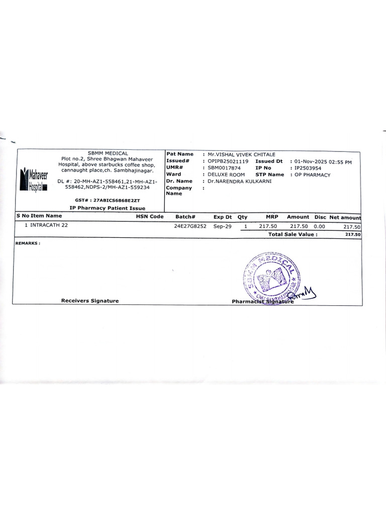 Mahaveer Hospital Medical Bills | PDF